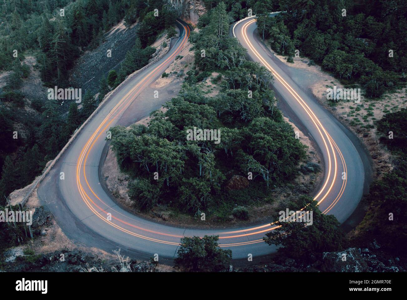 Landscape of the Rowena Crest Viewpoint with cars driving on it with ...