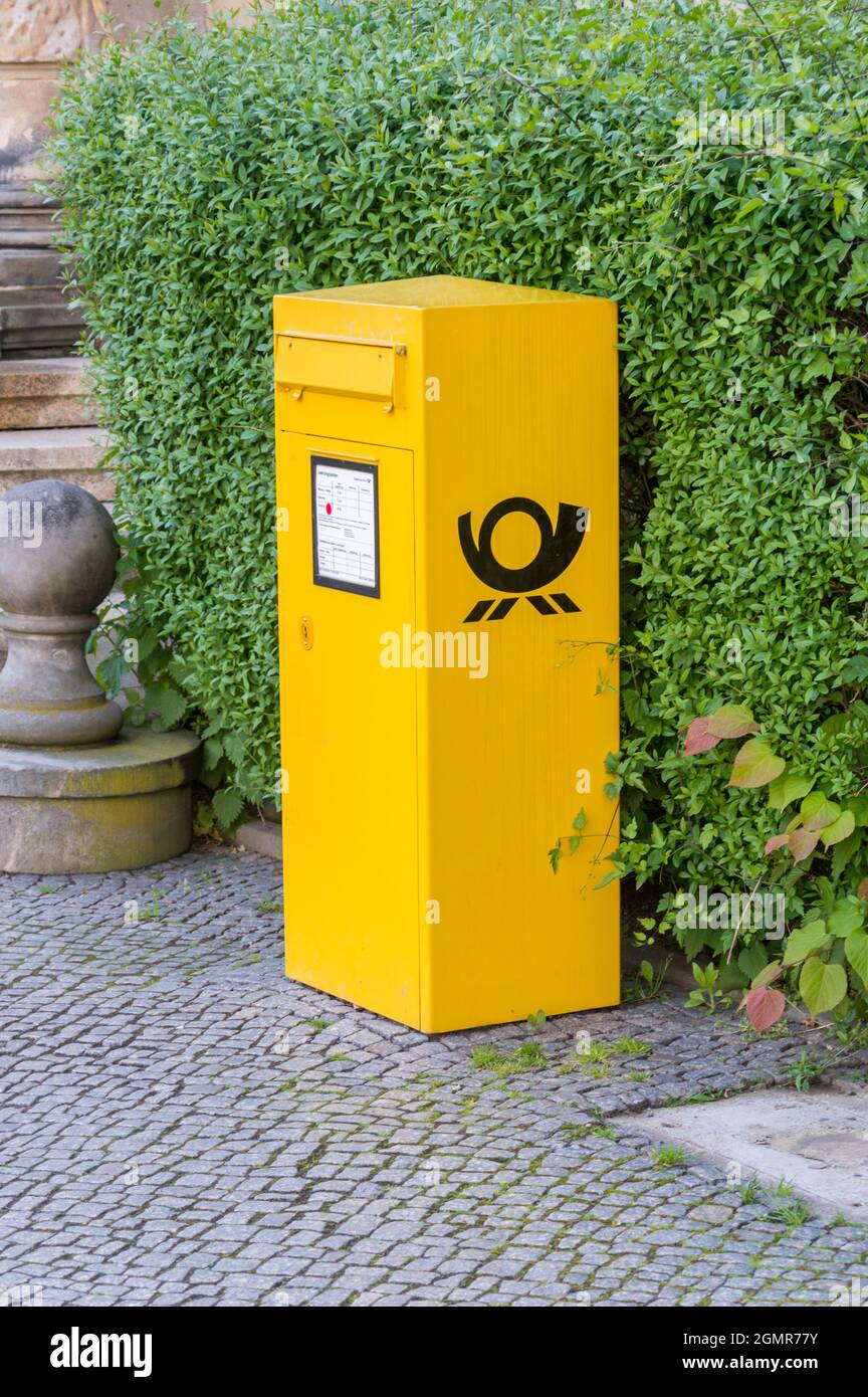 Gorlitz, Germany - June 2, 2021: Yellow mailbox with the German Post ...