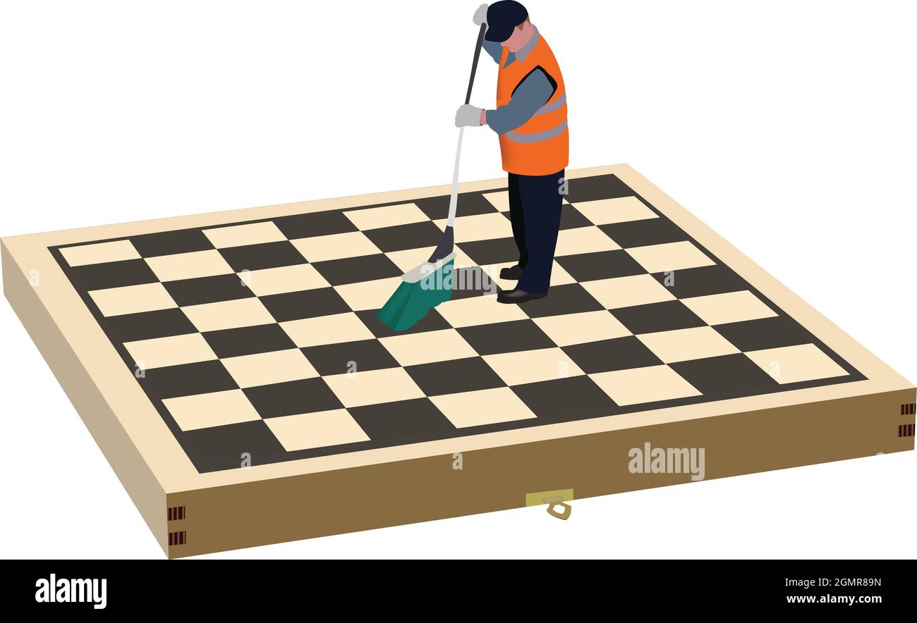 Illustration of an ecological worker with a broom cleaning a checker ...