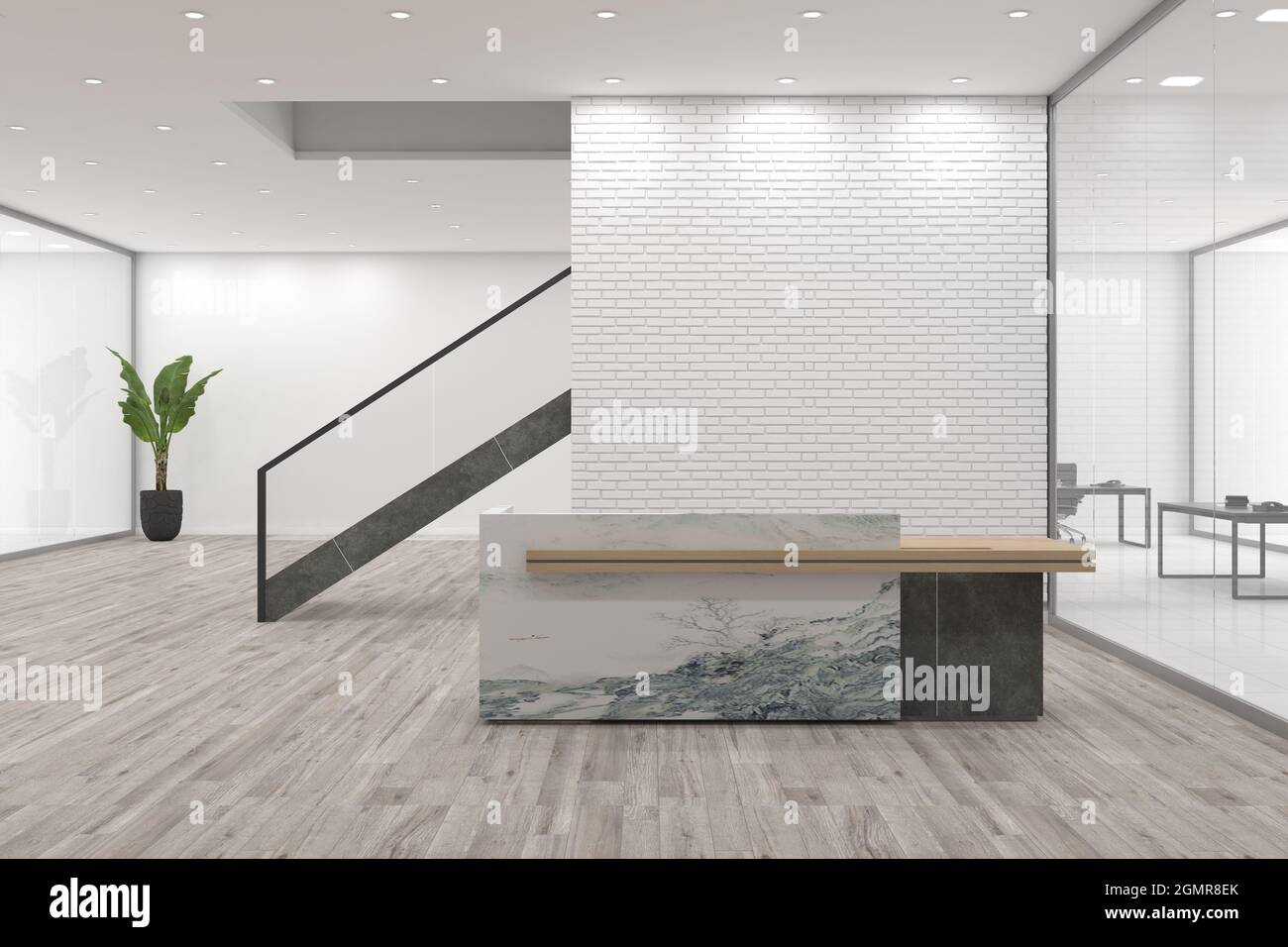 3D rendering of a modern office reception interior Stock Photo - Alamy