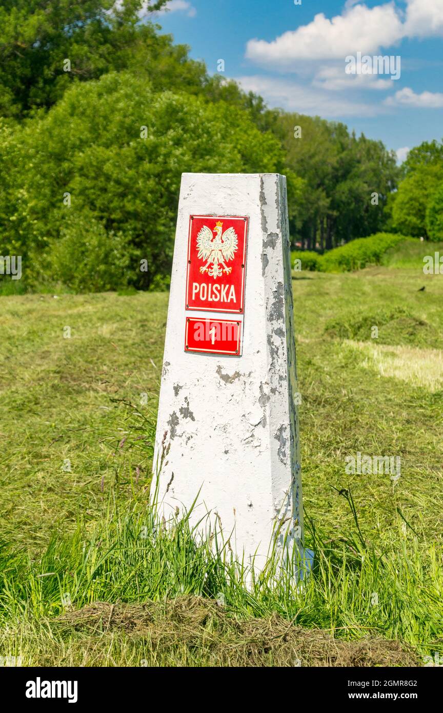The border post with number 1. Border post on tripoint near polish ...