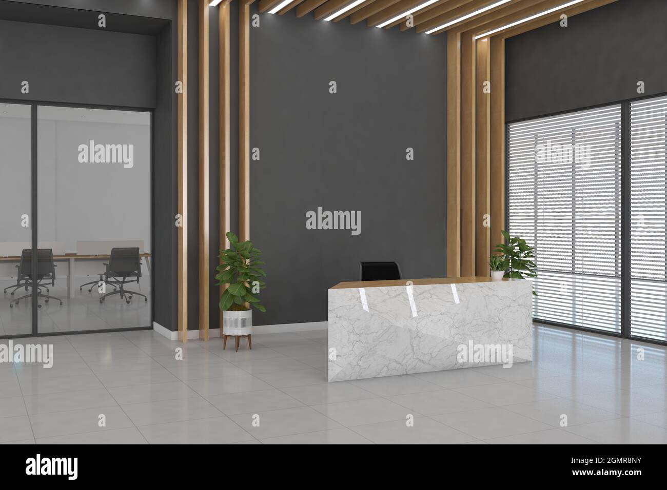 3D rendering of a modern office reception interior Stock Photo - Alamy
