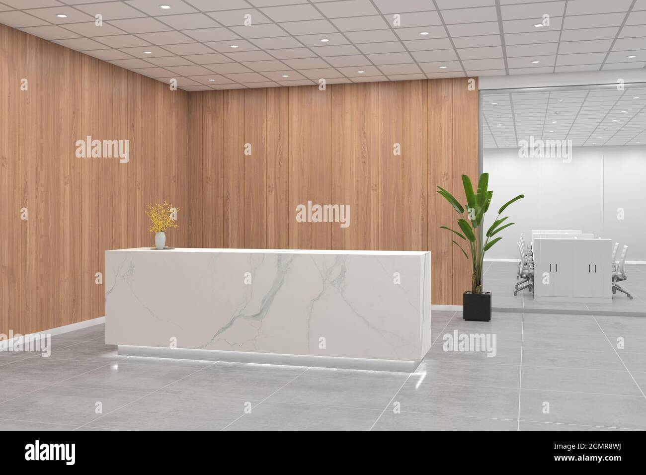3D rendering of a modern office reception interior Stock Photo - Alamy