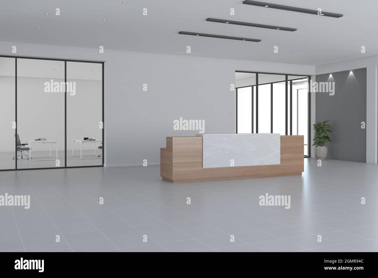 3D rendering of a modern office reception interior Stock Photo - Alamy