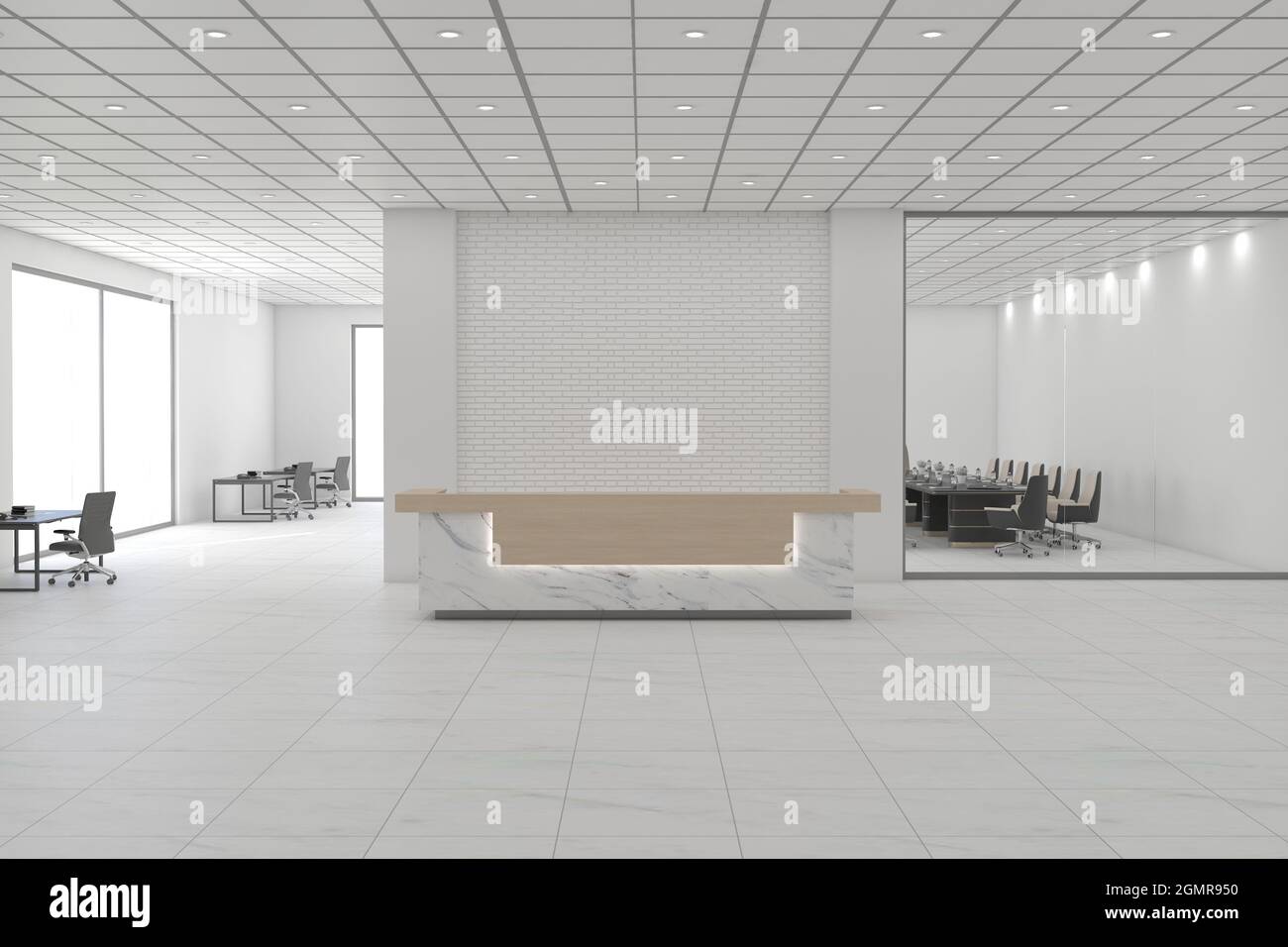 3D rendering of a modern office reception interior Stock Photo - Alamy