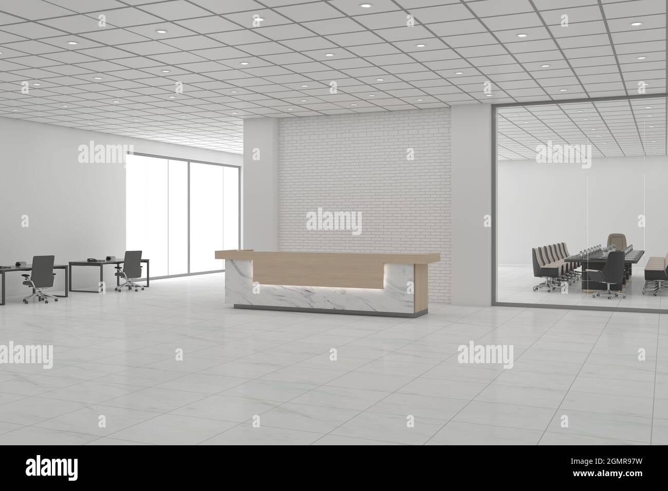 3D rendering of a modern office reception interior Stock Photo - Alamy