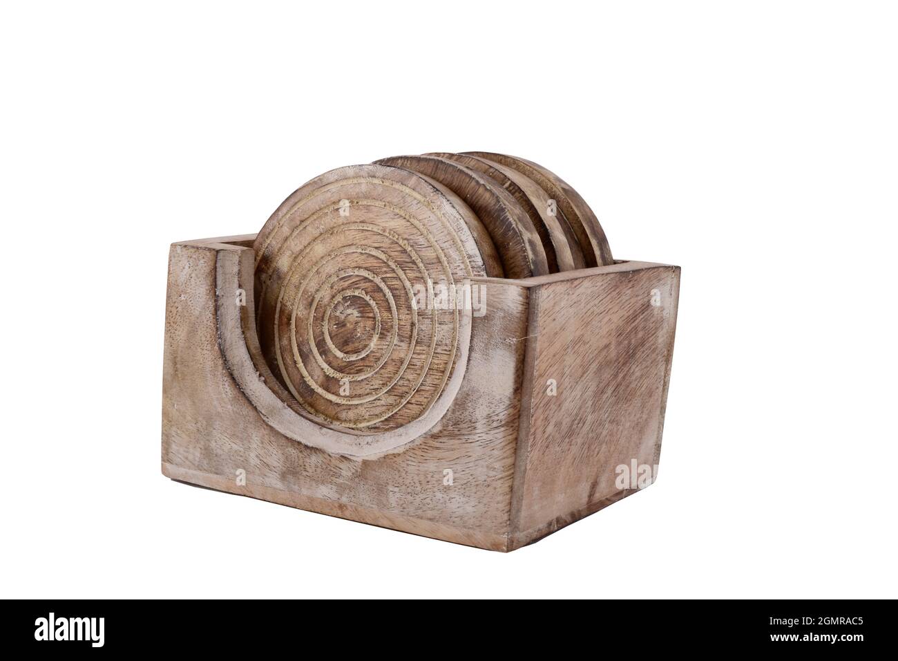 Wooden coasters with stand isolated on white background, clipping path ...