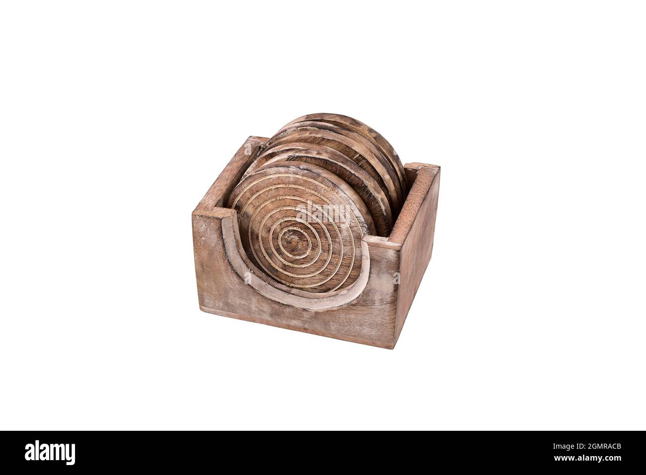 Wood coaster with stand isolated on white background, wooden kitchen ...