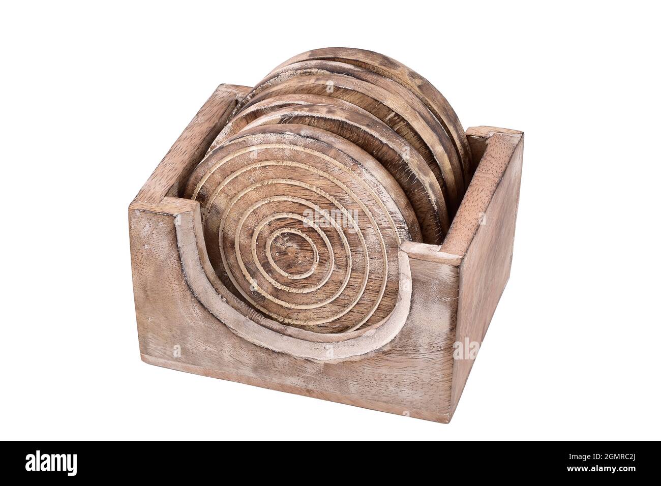 Wood coaster with stand isolated on white background, wooden kitchen ...