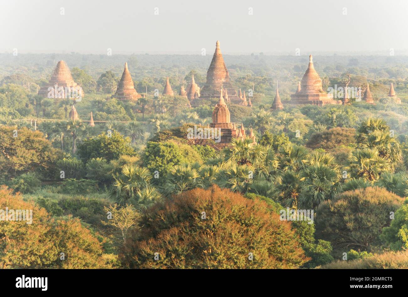 morning myst at bagan field in myanmar with pagodas Stock Photo - Alamy