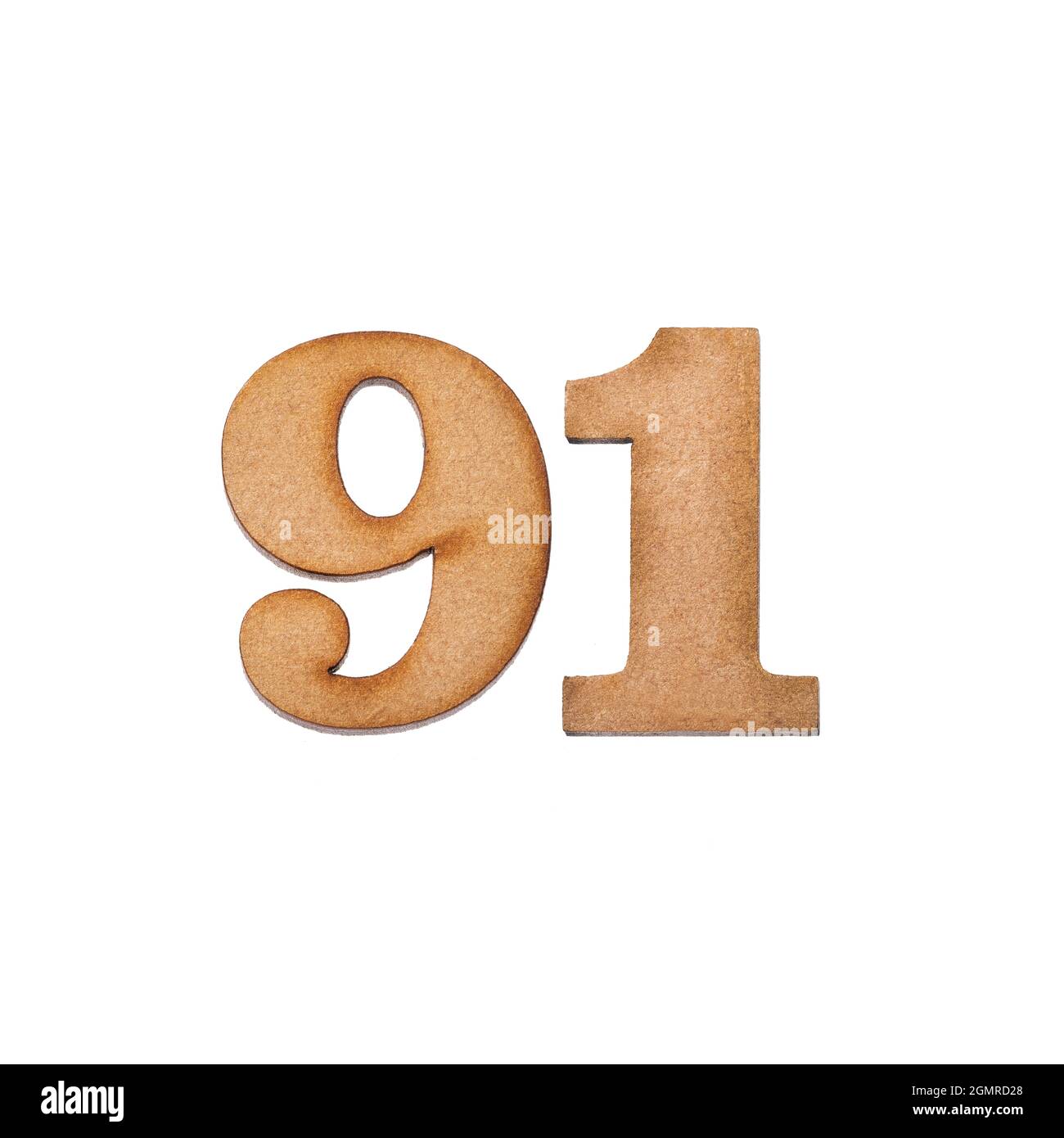 Number Ninety-one, 91 - Piece of wood isolated on white background ...
