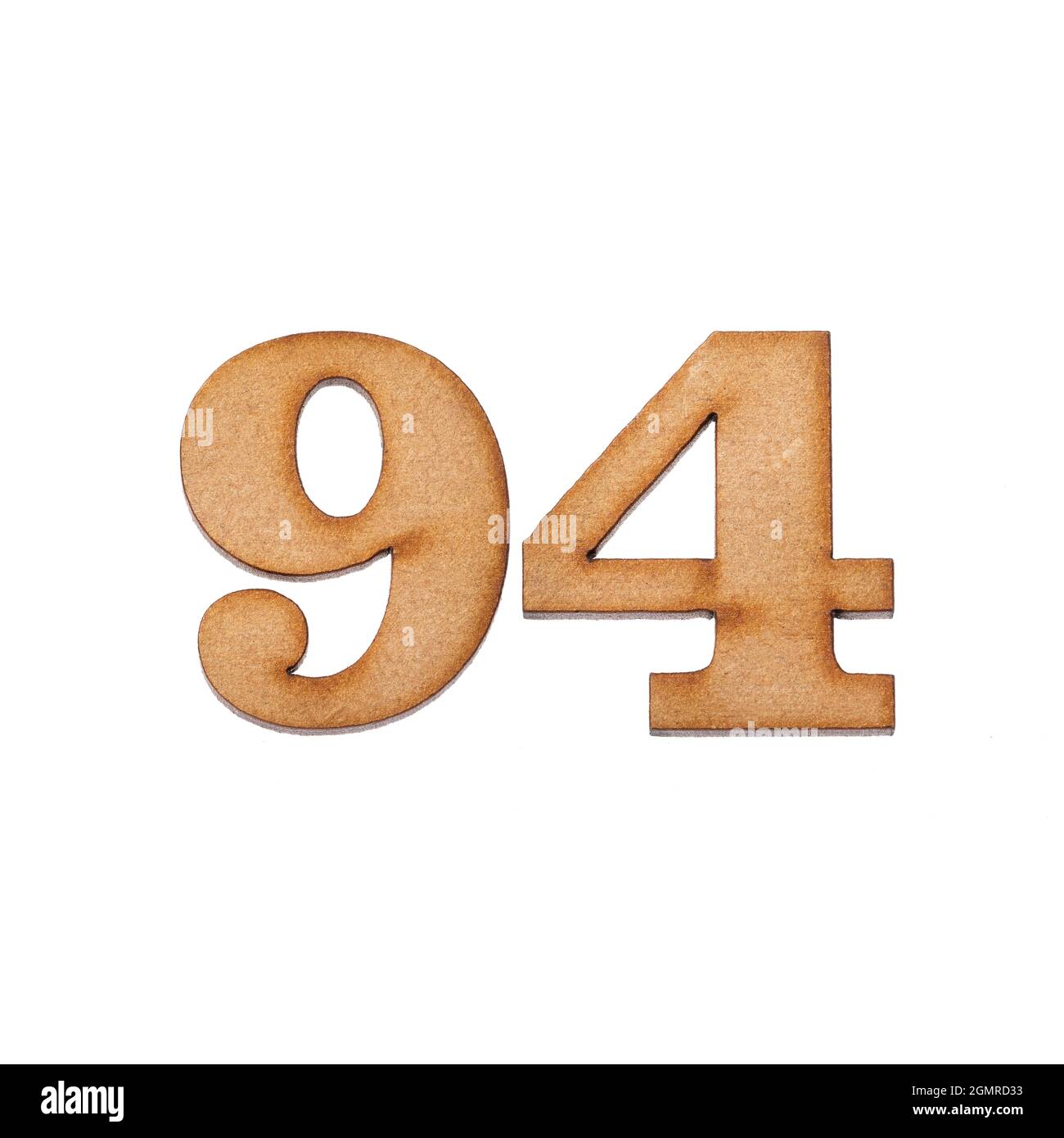 Number 94 in wood, isolated on white background Stock Photo - Alamy