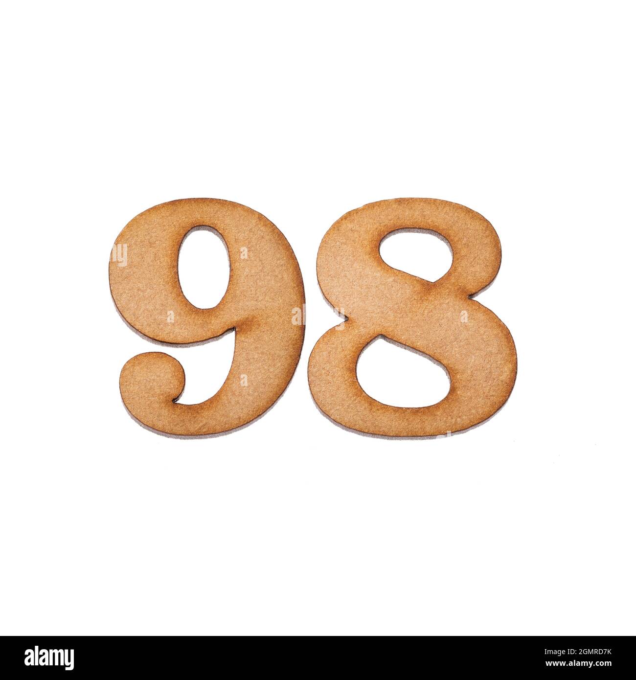 Number 98 in wood, isolated on white background Stock Photo - Alamy