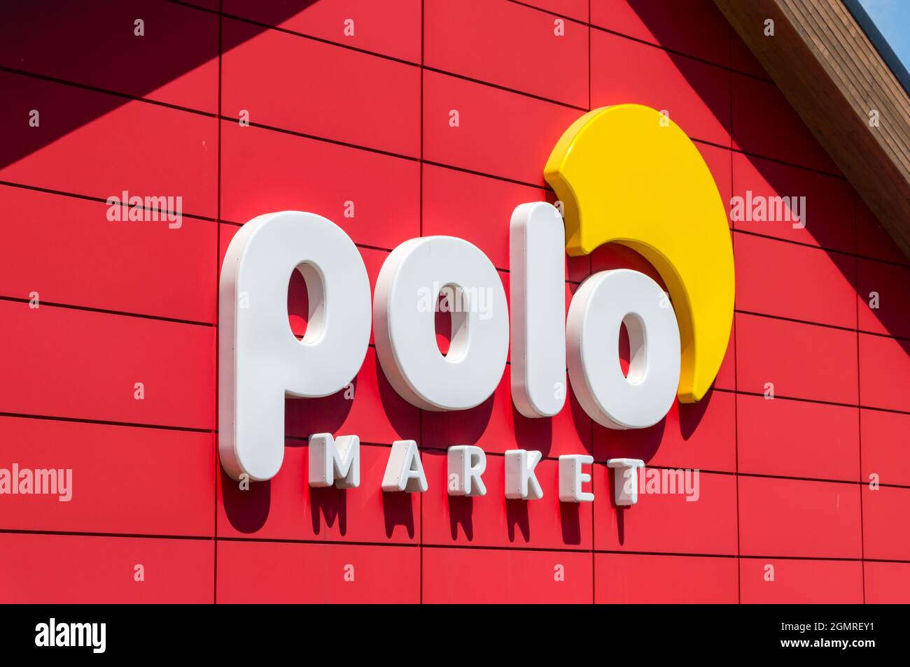Szczyrk, Poland - June 6, 2021: Polomarket logo. Polomarket is a retail ...
