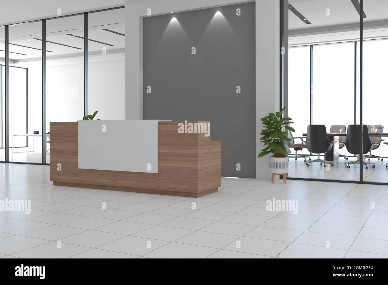 3D rendering of a modern office reception interior Stock Photo - Alamy