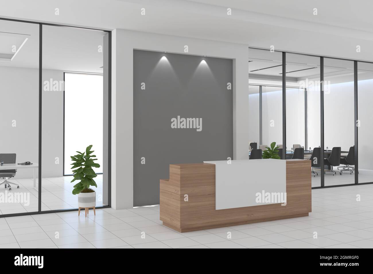 3D rendering of a modern office reception interior Stock Photo - Alamy