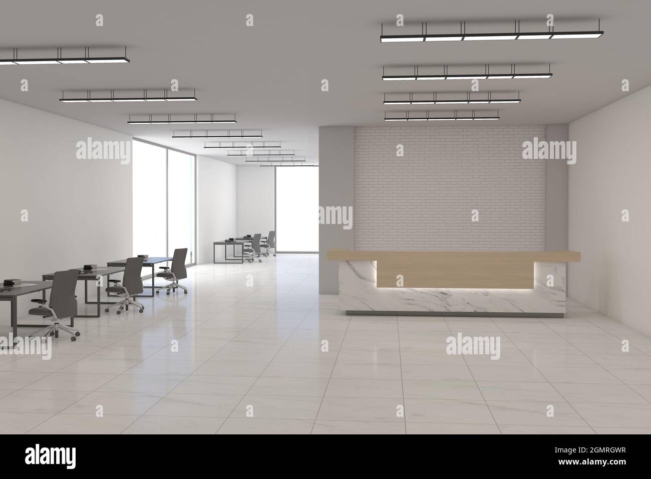 3D rendering of a modern office reception interior Stock Photo - Alamy