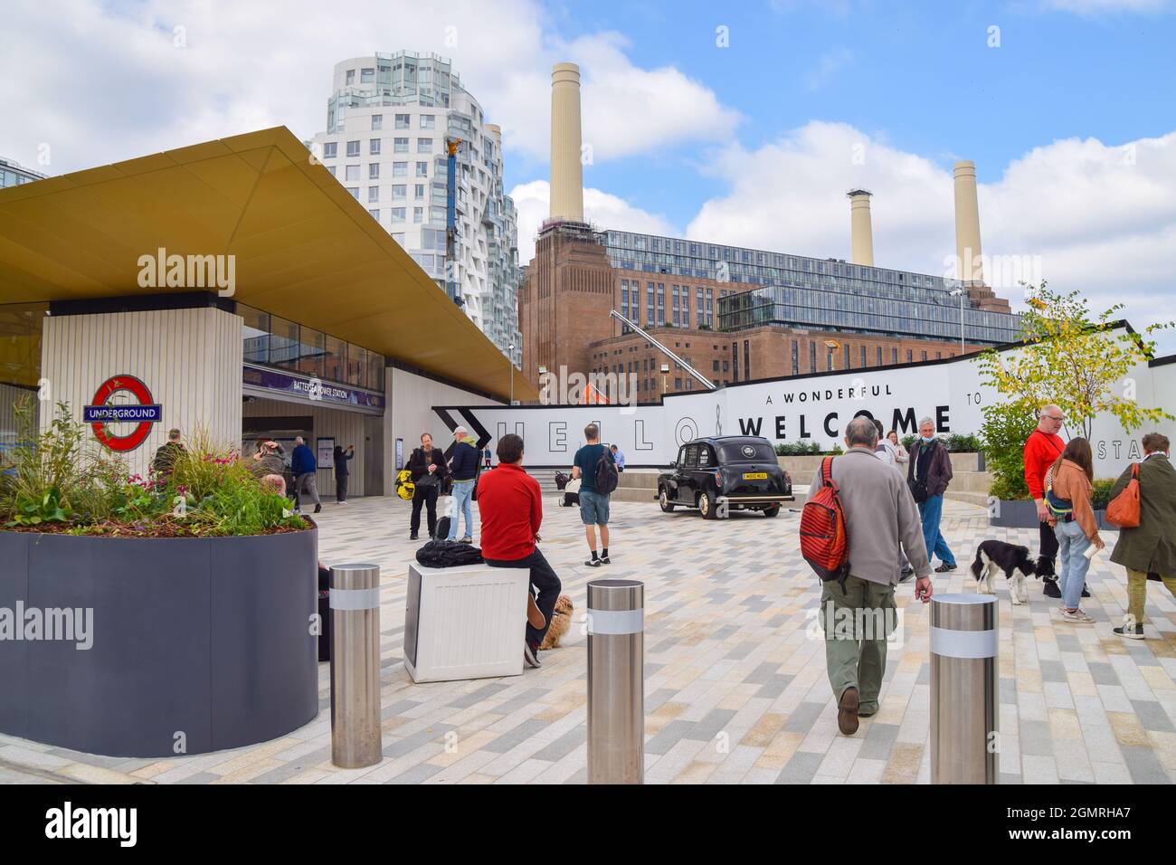 Exterior view of the Battersea Power Station Underground station.Two ...