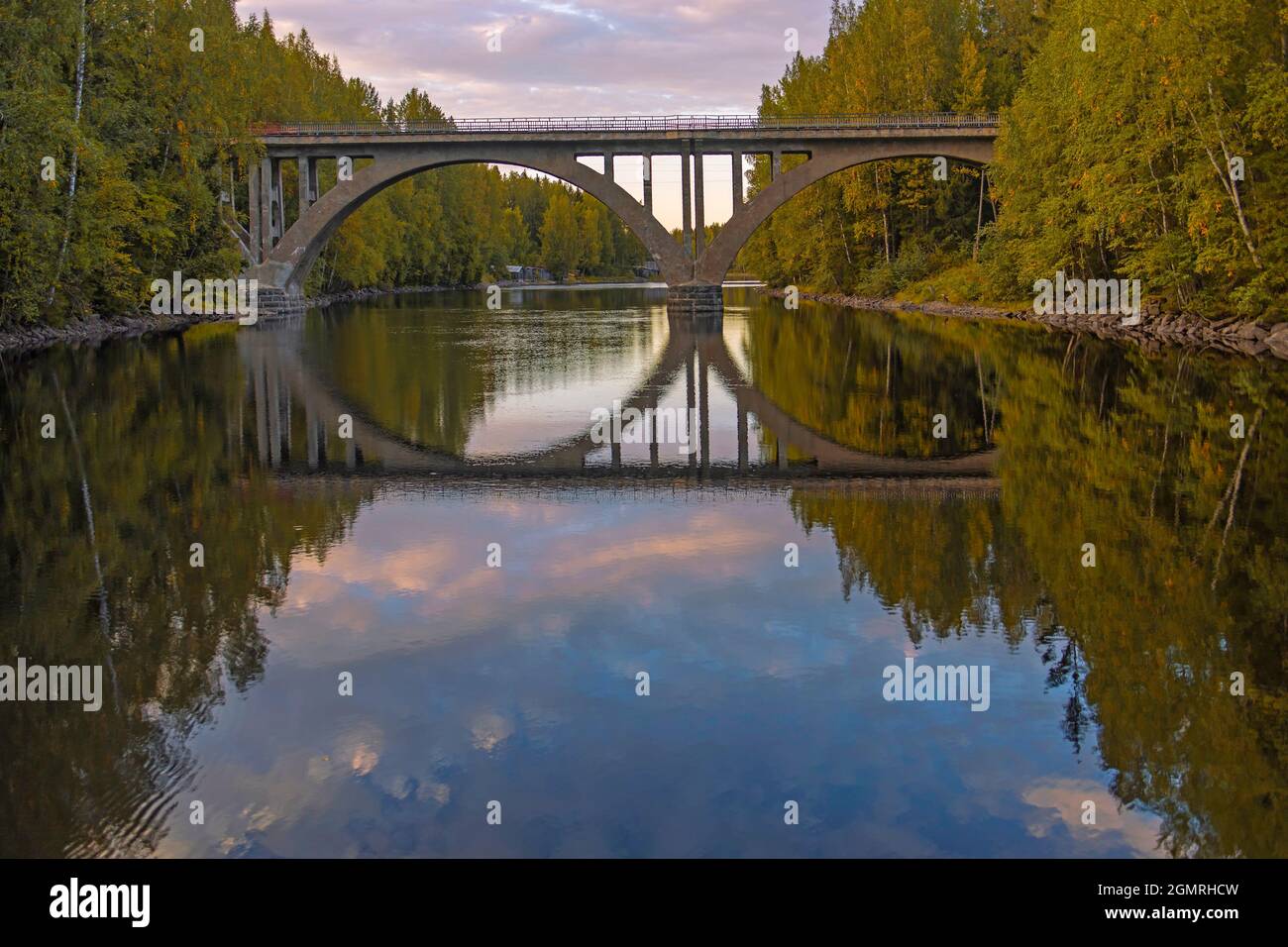 Finnish arched bridge with a narrow gauge railway, built in the early ...