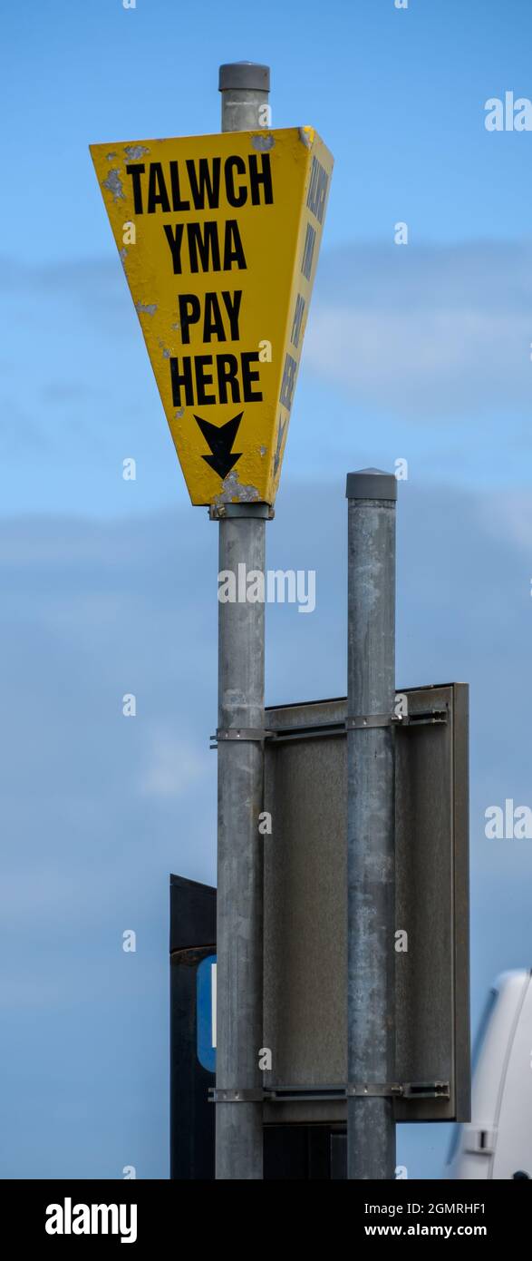 Aberaeron, United Kingdom - June 06 2021: A sign showing the location ...