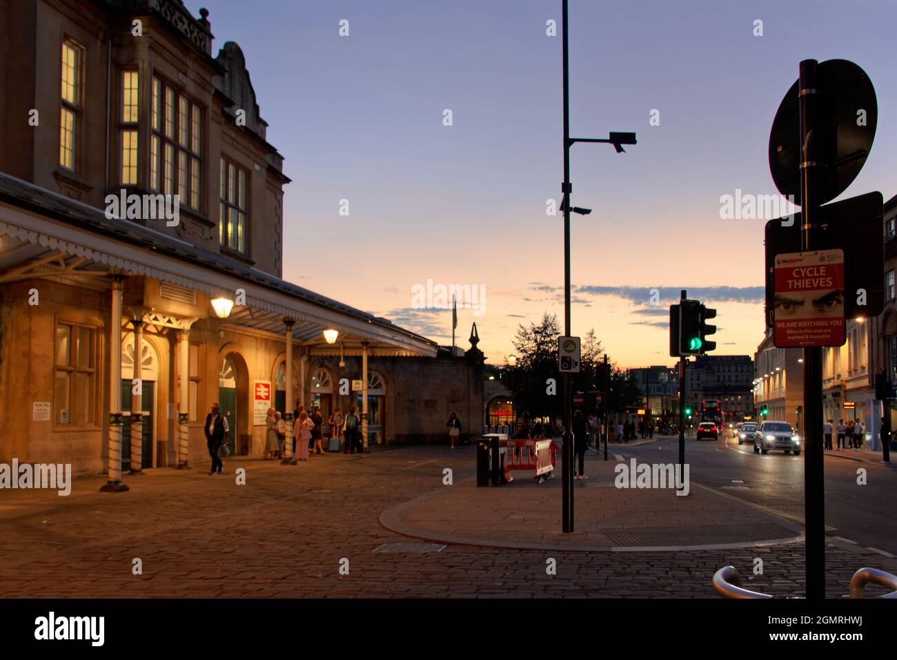 dusk at Bath Spa Railway train station Stock Photo - Alamy