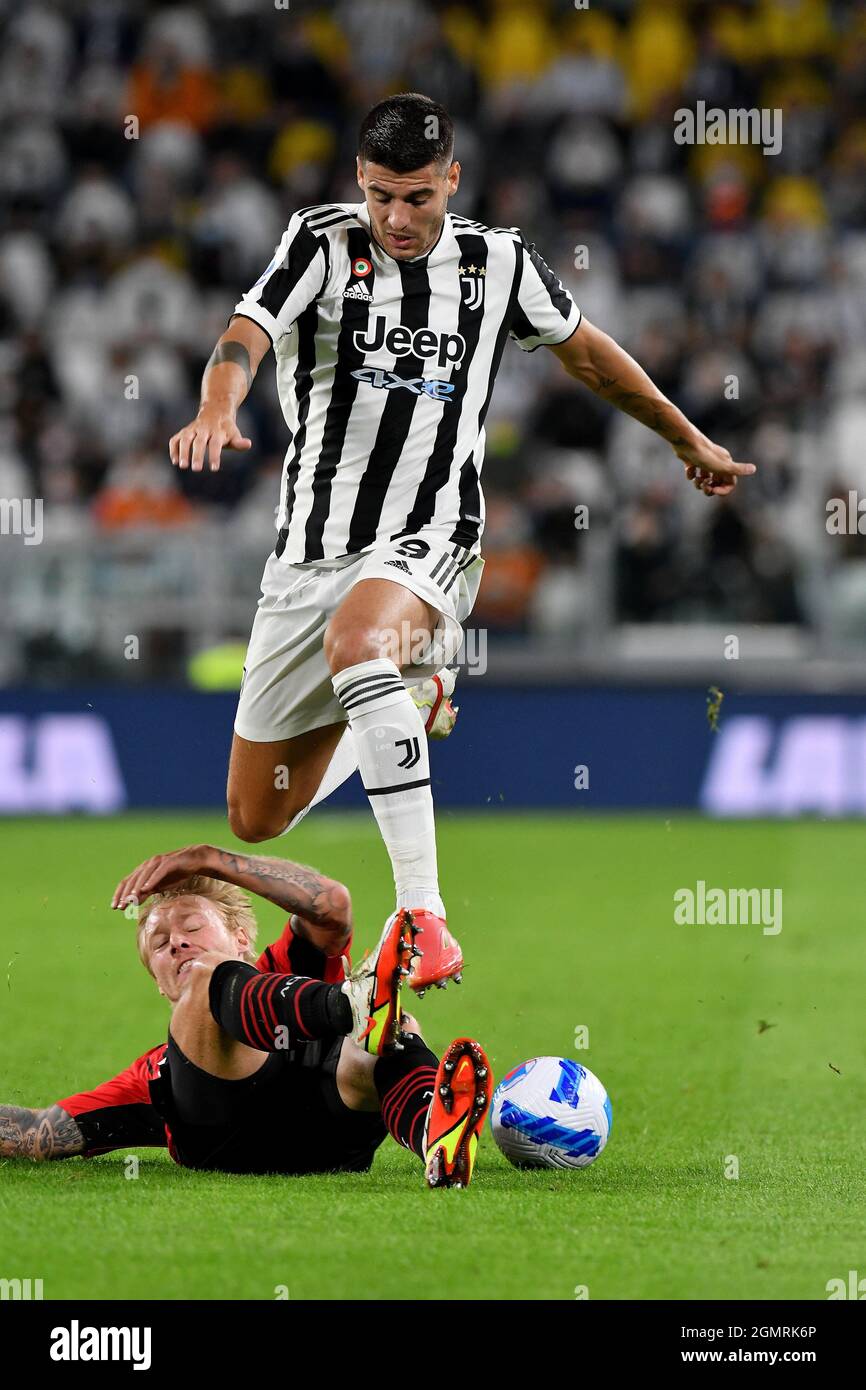 Alvaro Morata and Simon Kjaer AC Milan of Juventus FC in action during ...