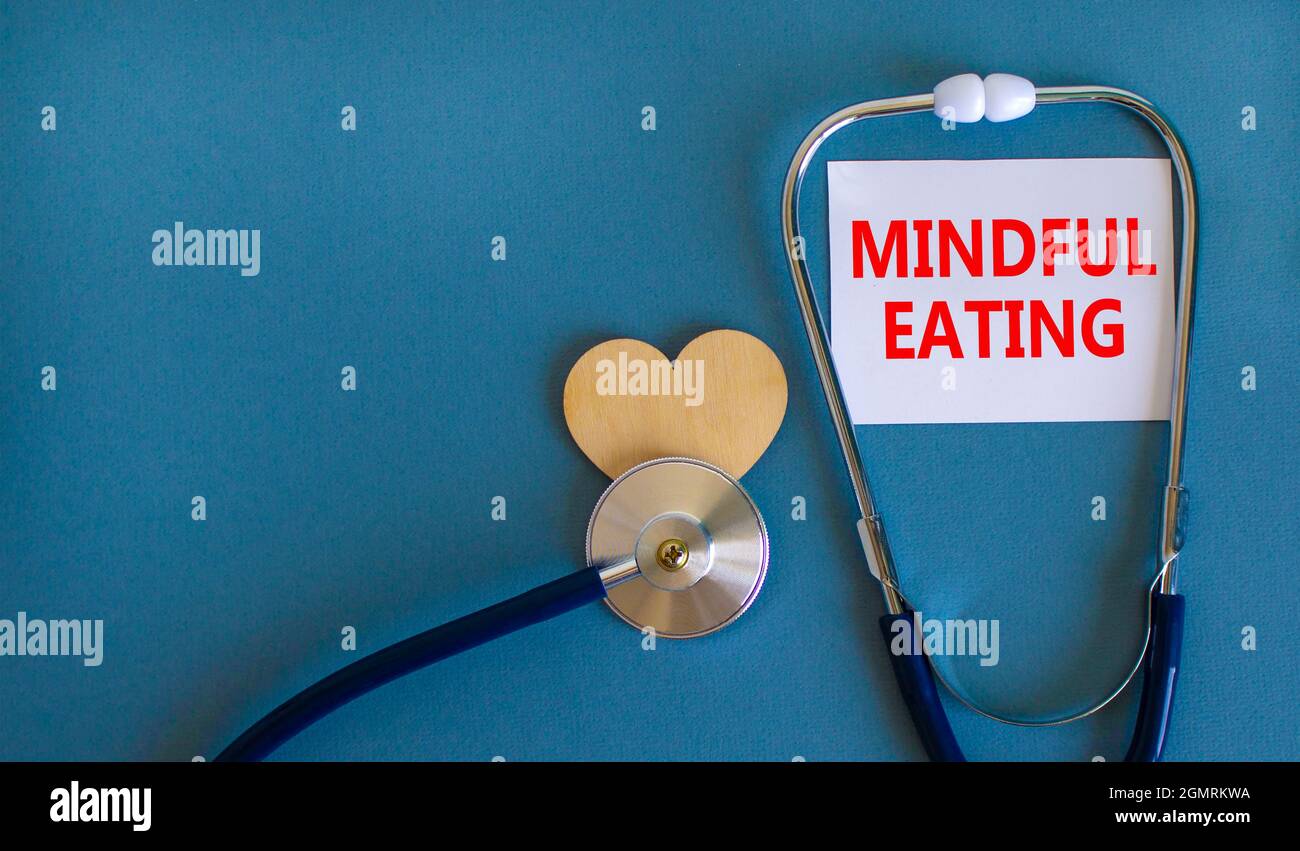 Mindful eating symbol. White card with words Mindful eating, beautiful ...