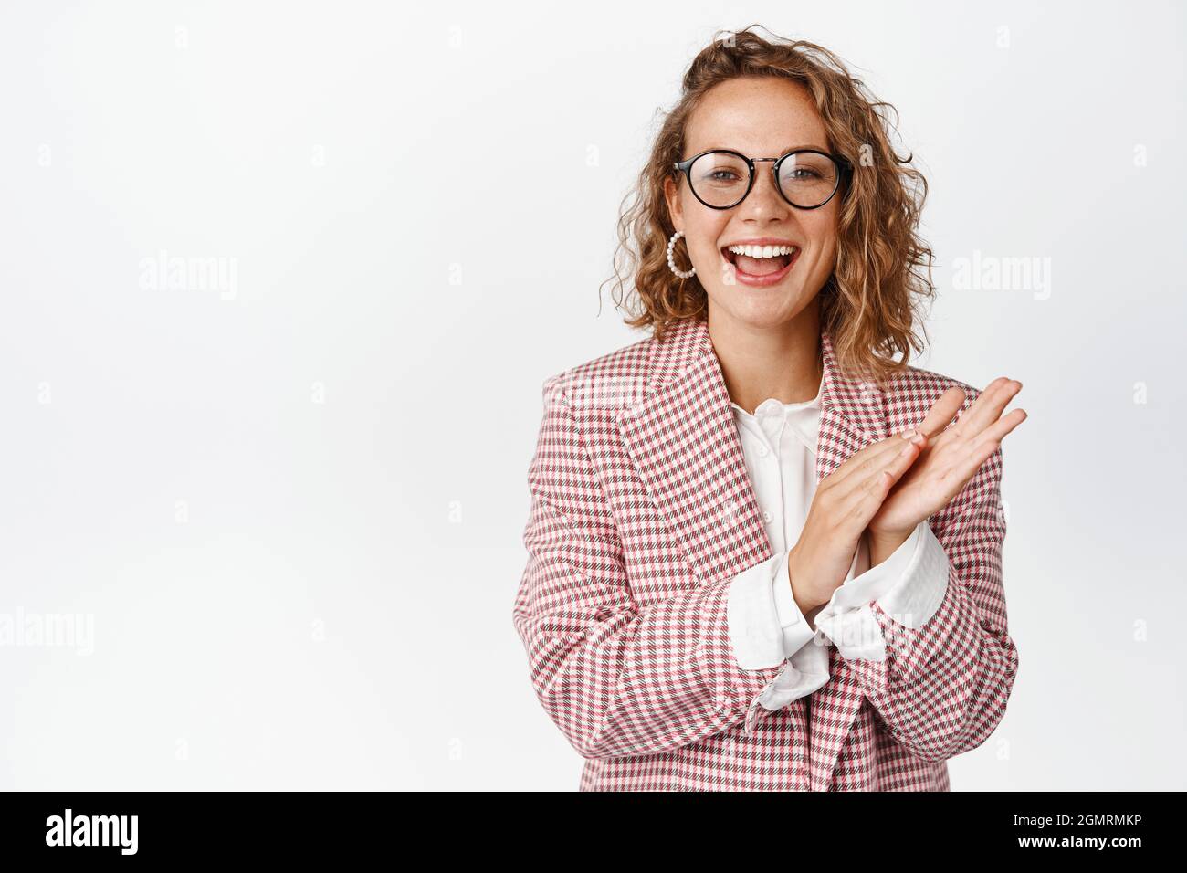 Business people concept. Young modern female manager in glasses and ...