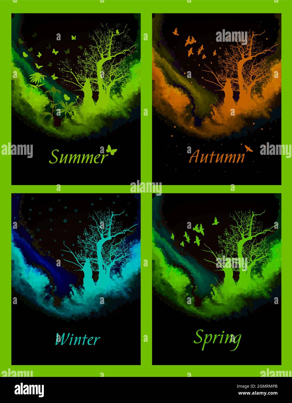 Four seasons - spring, summer, autumn, winter. Art tree beautiful for ...