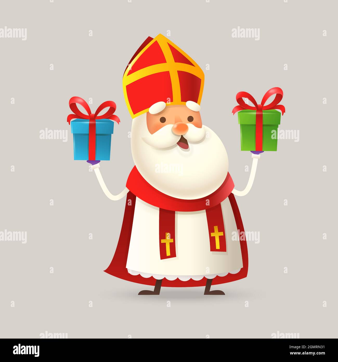 Cute Saint Nicholas or Sinterklaas with two gifts - 3D vector ...