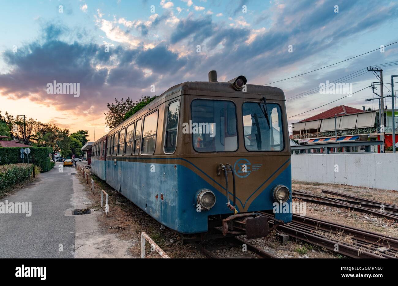 Old rack railway trains in Diakopto Greece Stock Photo - Alamy