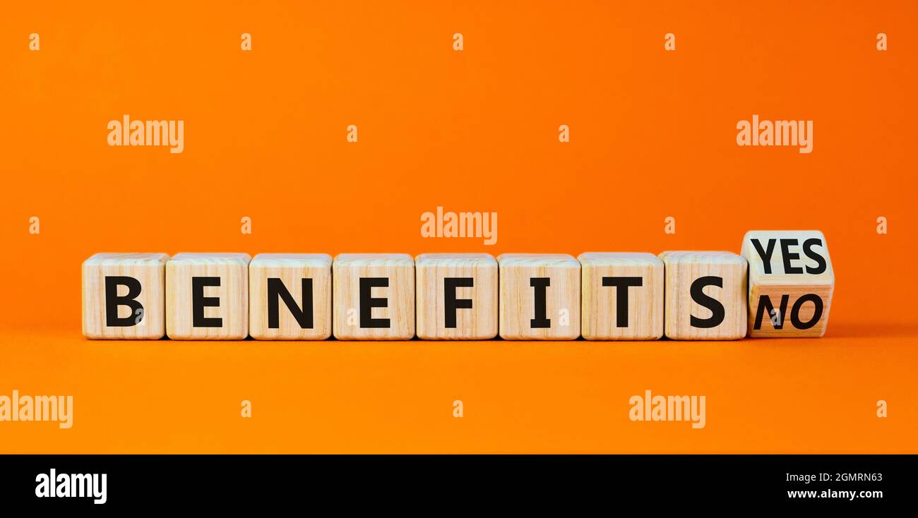 Benefits symbol. Turned a wooden cube and changed words 'benefits no ...