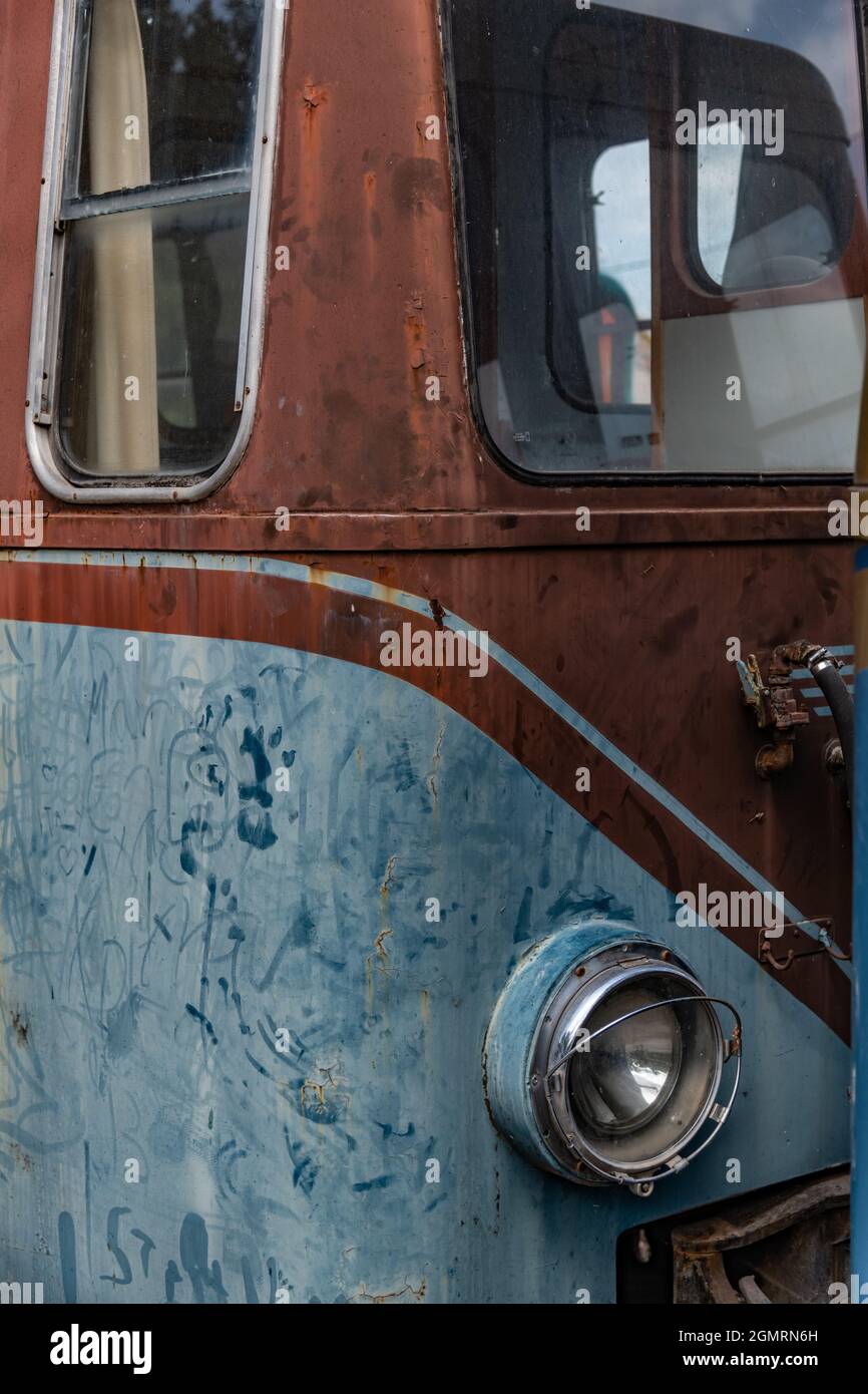 Old rack railway trains in Diakopto Greece Stock Photo - Alamy