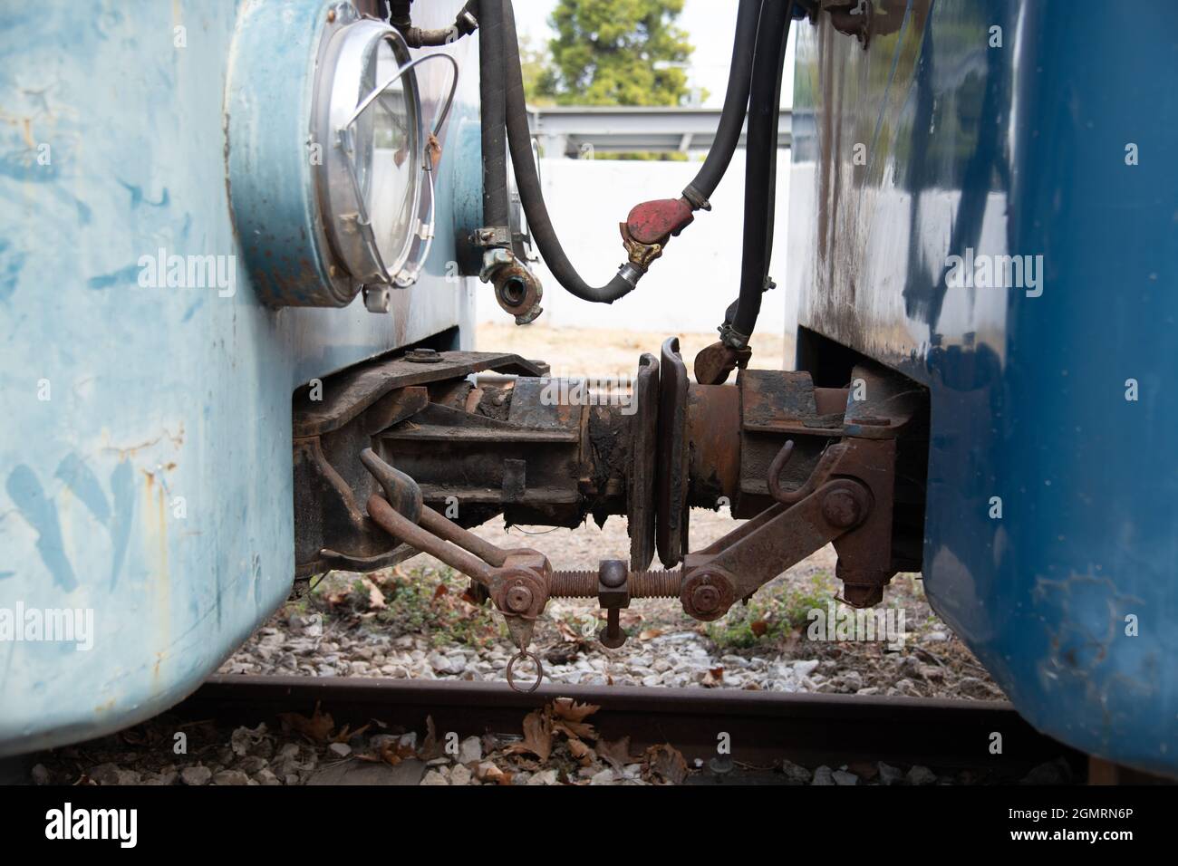 Old rack railway trains in Diakopto Greece Stock Photo - Alamy