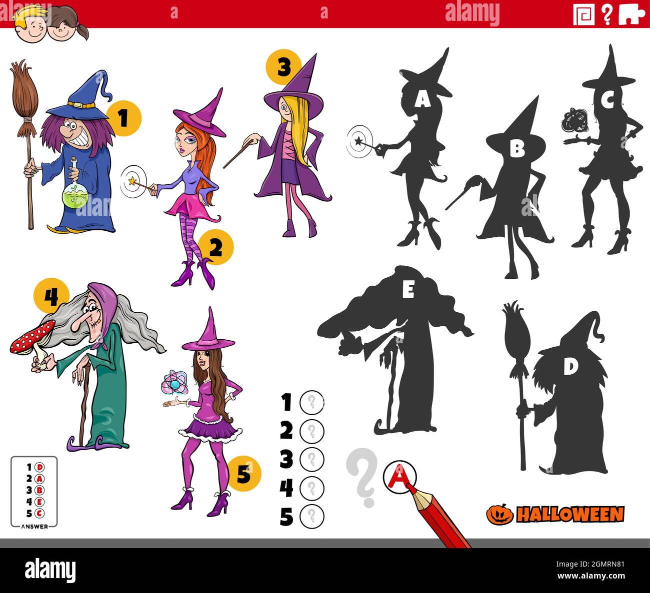 Cartoon illustration of finding the right shadows to the pictures ...