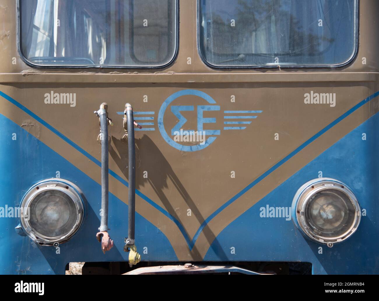 Old rack railway trains in Diakopto Greece Stock Photo - Alamy