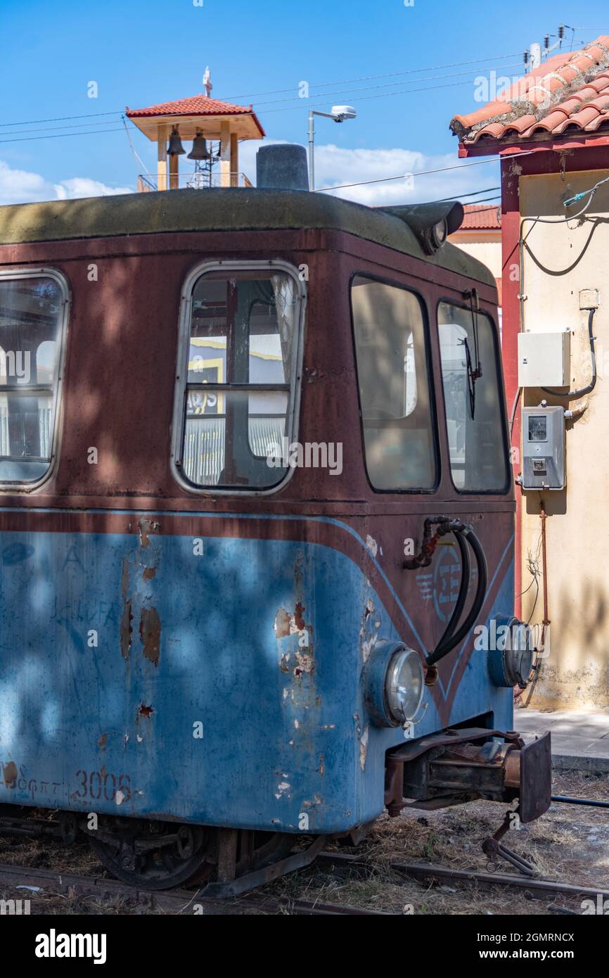 Old rack railway trains in Diakopto Greece Stock Photo - Alamy