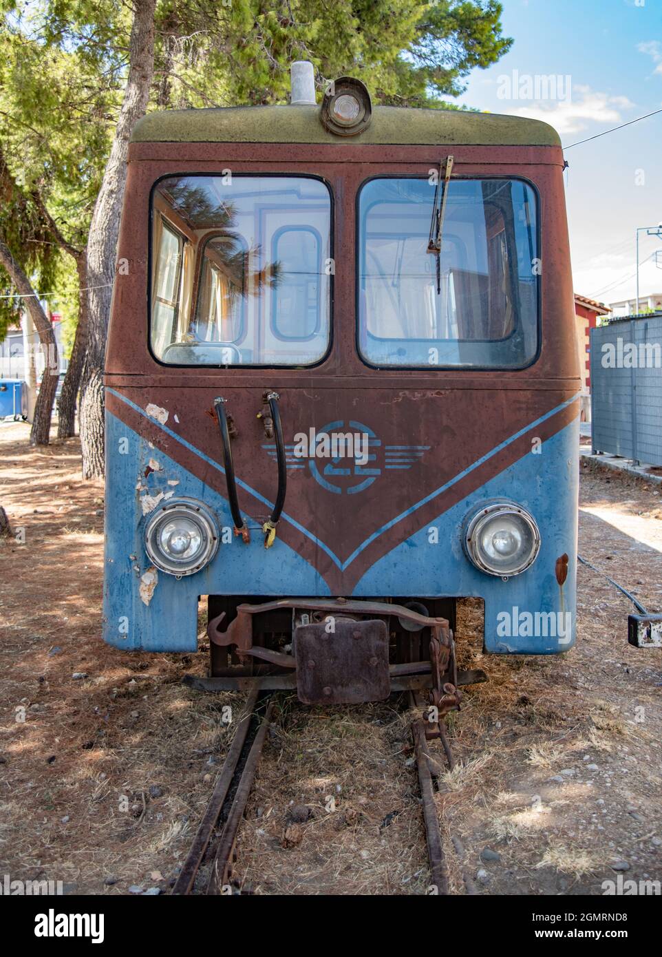 Old rack railway trains in Diakopto Greece Stock Photo - Alamy