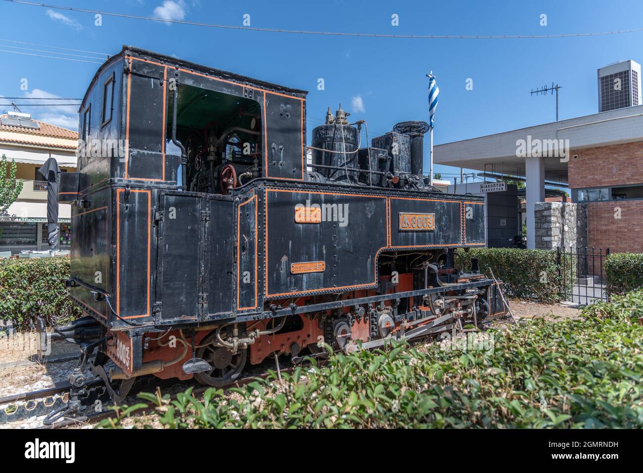 Old rack railway trains in Diakopto Greece Stock Photo - Alamy