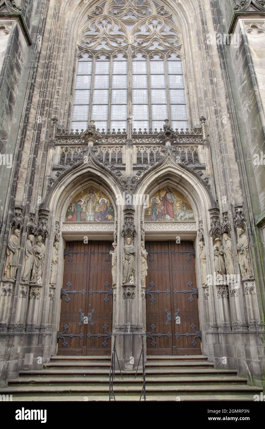 Münster September 2021: Entrance to the church. St. Lamberti is a Roman ...