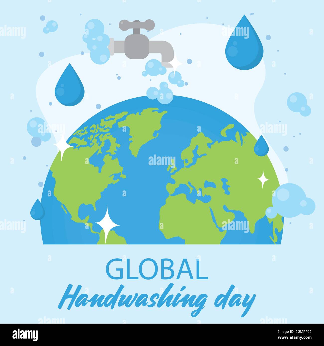 Global handwashing day with world water tap and drops Stock Vector ...