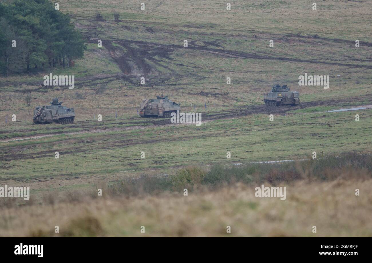 British army Warrior FV512 MRV & Warrior FV510 IFV tanks in action on a ...