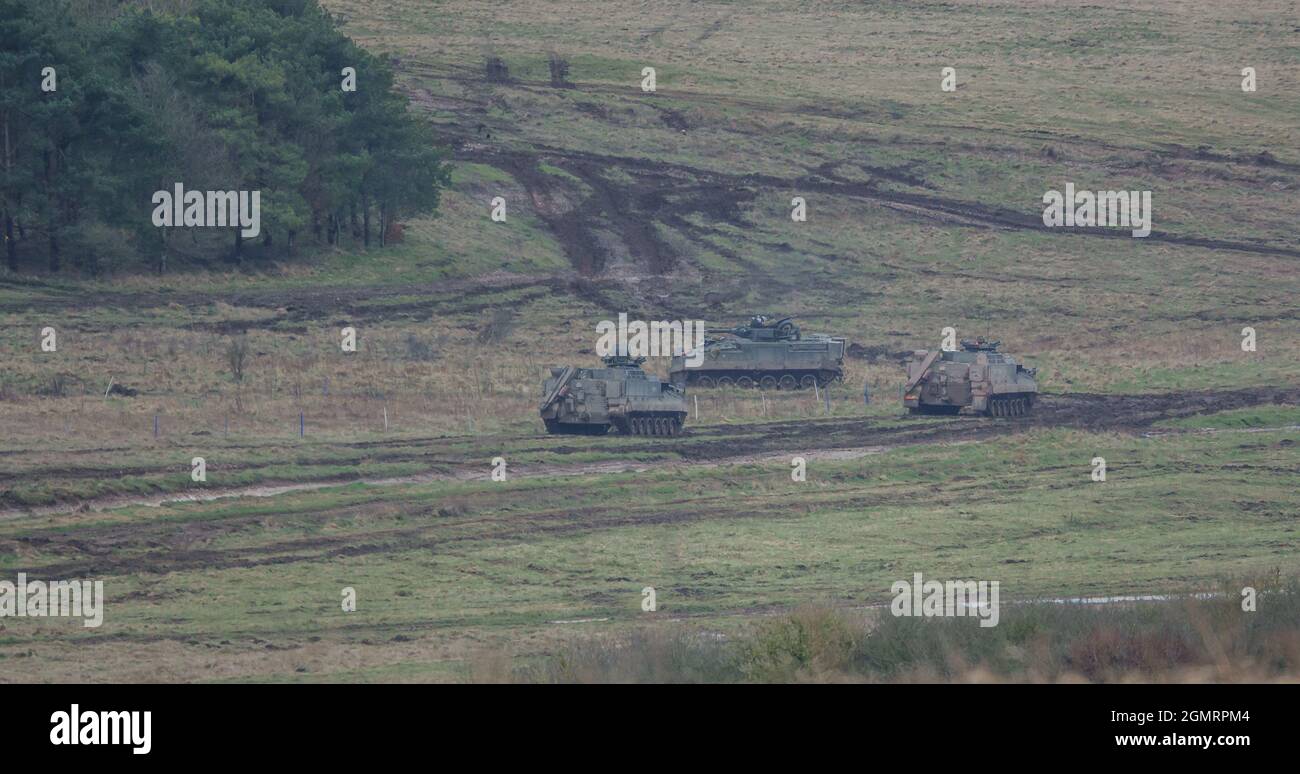 British army Warrior FV512 MRV & Warrior FV510 IFV tanks in action on a ...