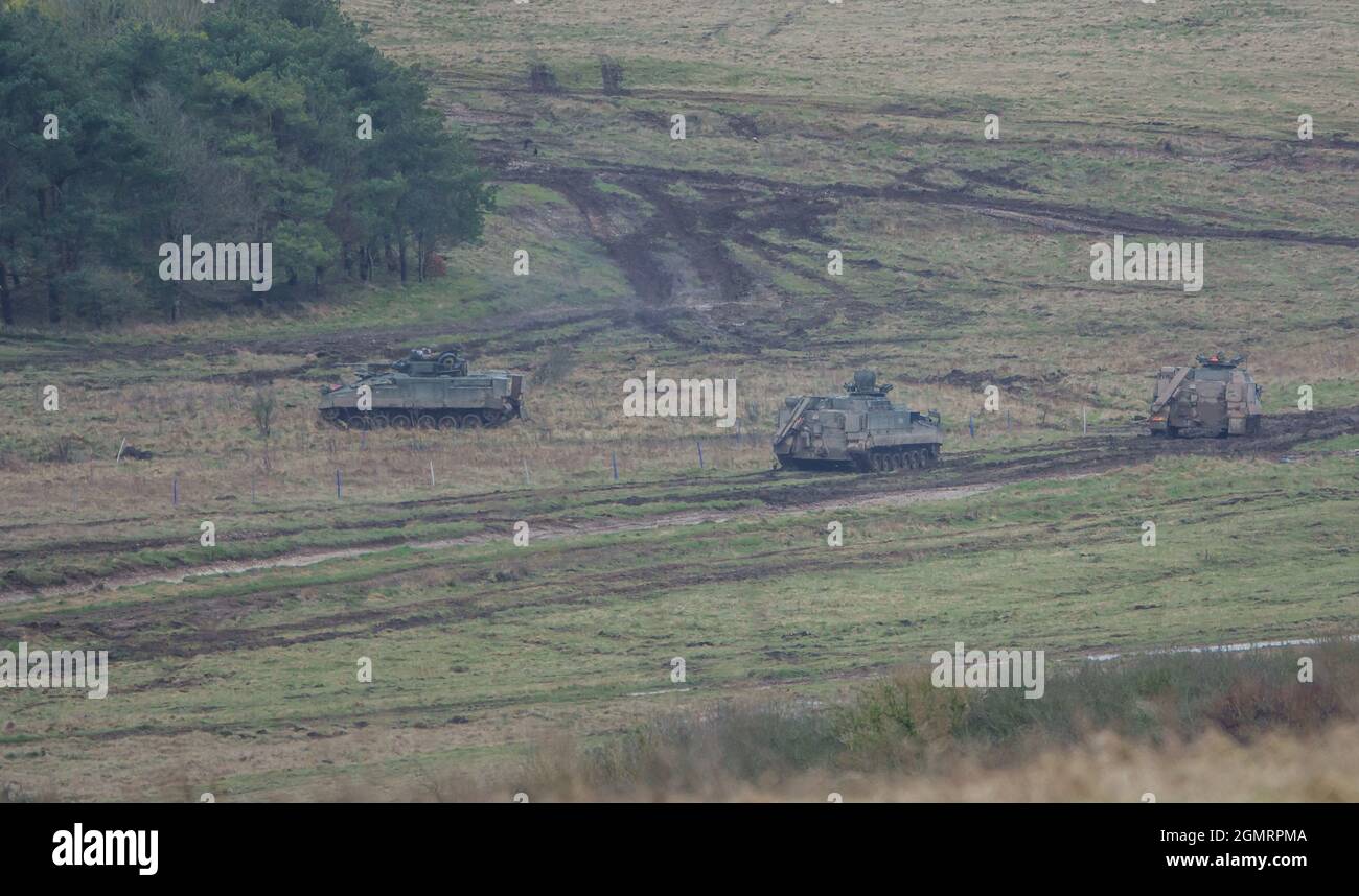 British army Warrior FV512 MRV & Warrior FV510 IFV tanks in action on a ...