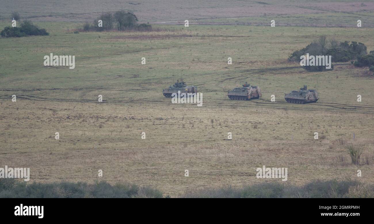 British army Warrior FV512 MRV & Warrior FV510 IFV tanks in action on a ...