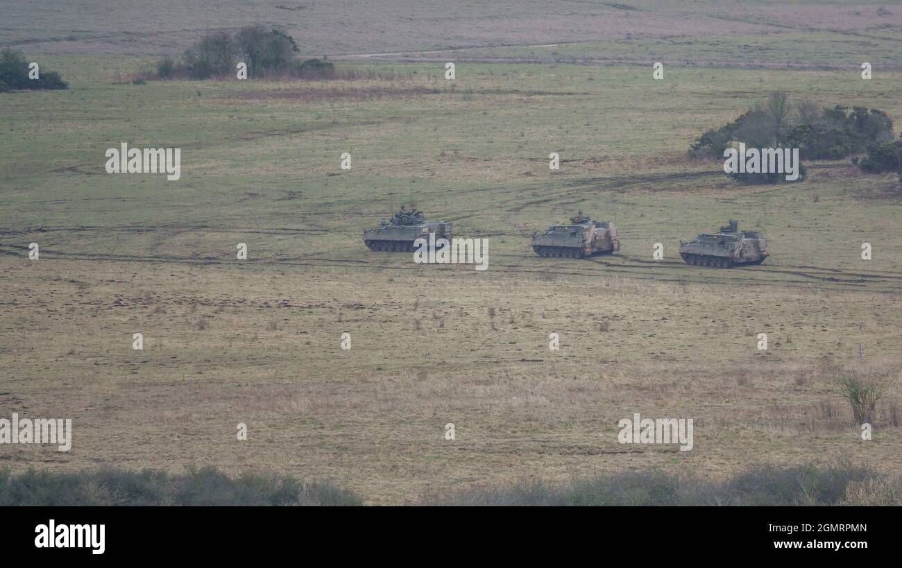 British army Warrior FV512 MRV & Warrior FV510 IFV tanks in action on a ...