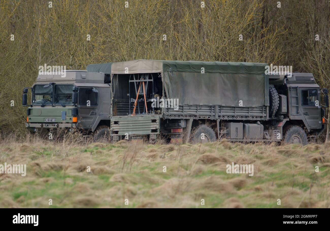 Two British army MAN SV 4x4 army logistics lorry vehicle trucks on a ...
