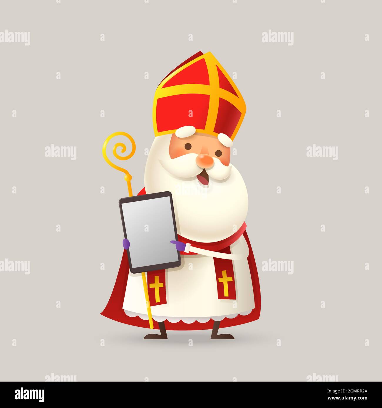 Cute Saint Nicholas or Sinterklaas with tablet - 3D vector illustration ...