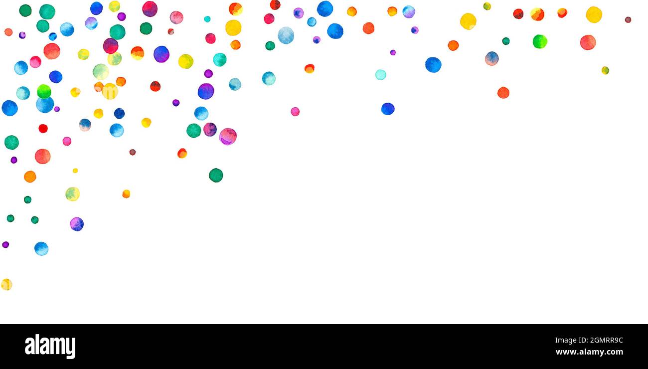 Watercolor confetti on white background. Adorable rainbow colored dots ...