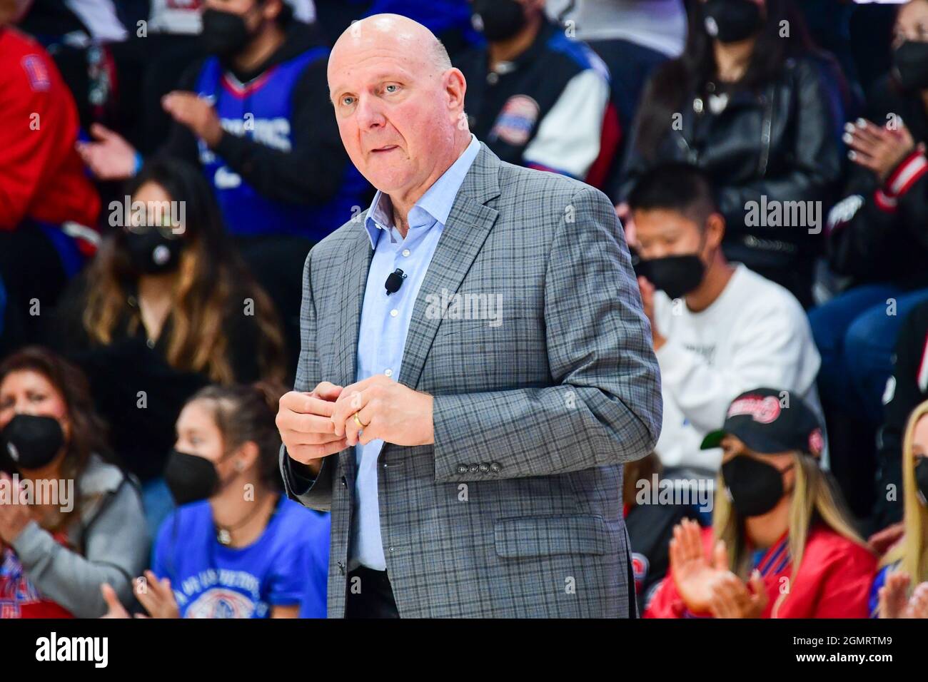 Los Angeles Clippers owner Steve Ballmer speaks during a groundbreaking ...